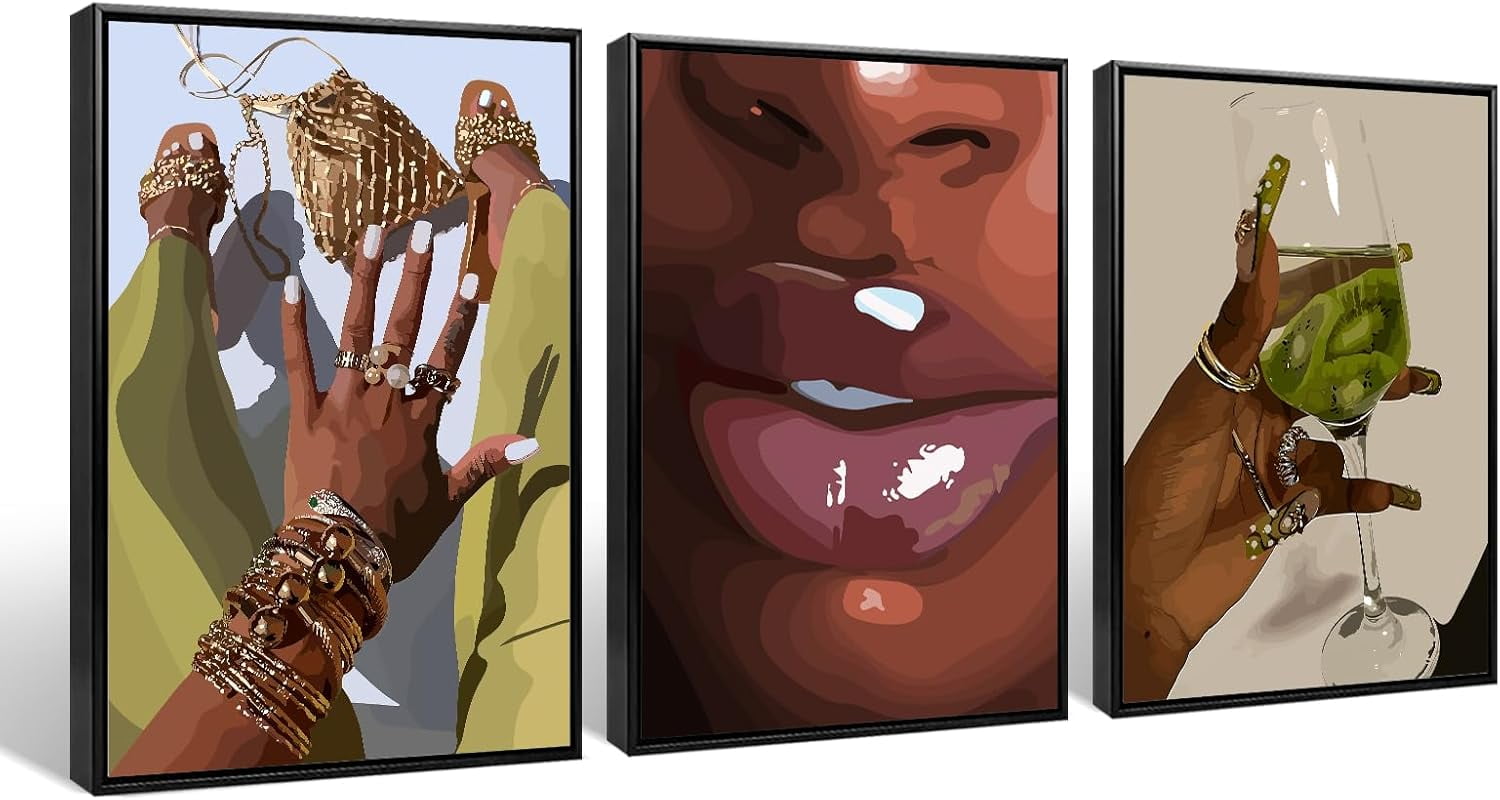 Black Girl Wall Art African Woman Canvas Wall Decor American Black Women Wall Art Black Female ...