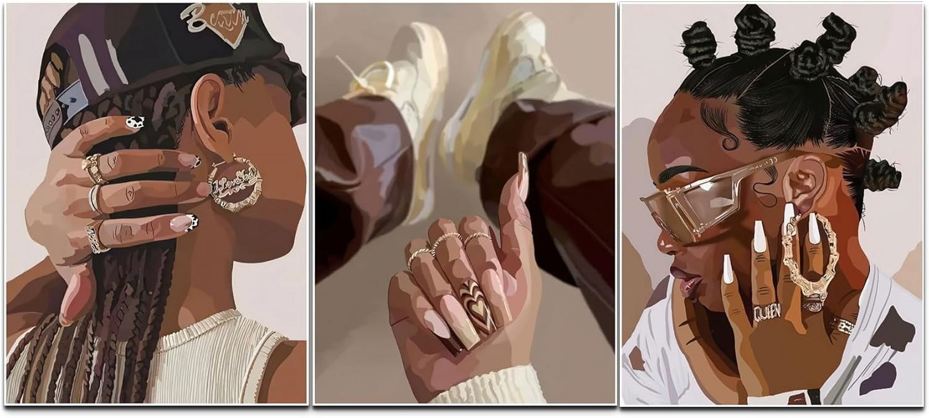 Black Girl Wall Art Set of 3 Pink Fashion Black Woman Canvas Wall Decor Pictures African ...