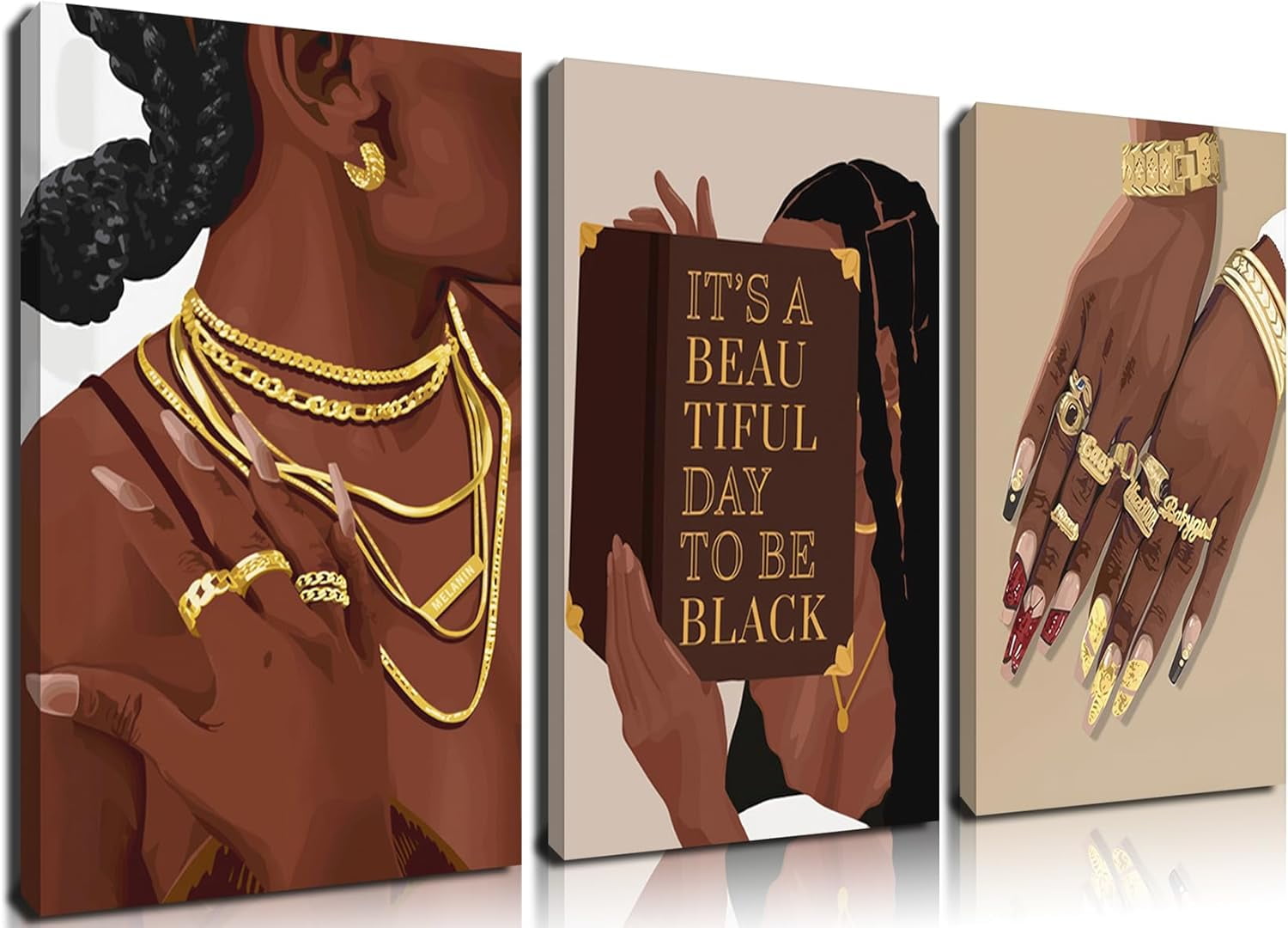 Black Girl Wall Art Set of 3 Pink Fashion Black Woman Canvas Wall Decor Pictures African ...