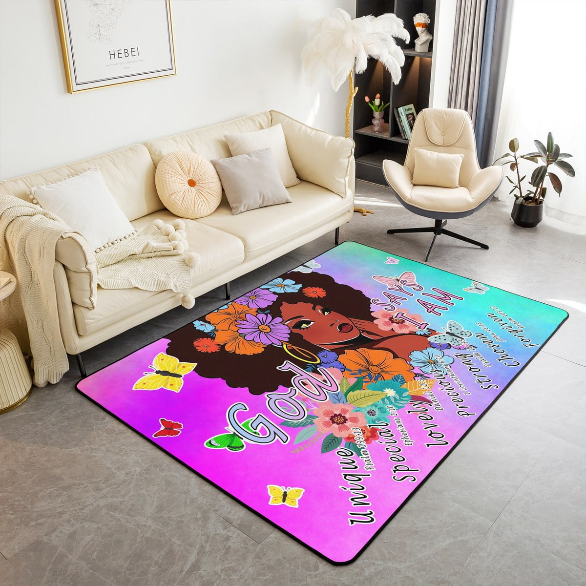 Black Area Rug Afro Girl 3x5 Rug ,American African Princess Magical ...
