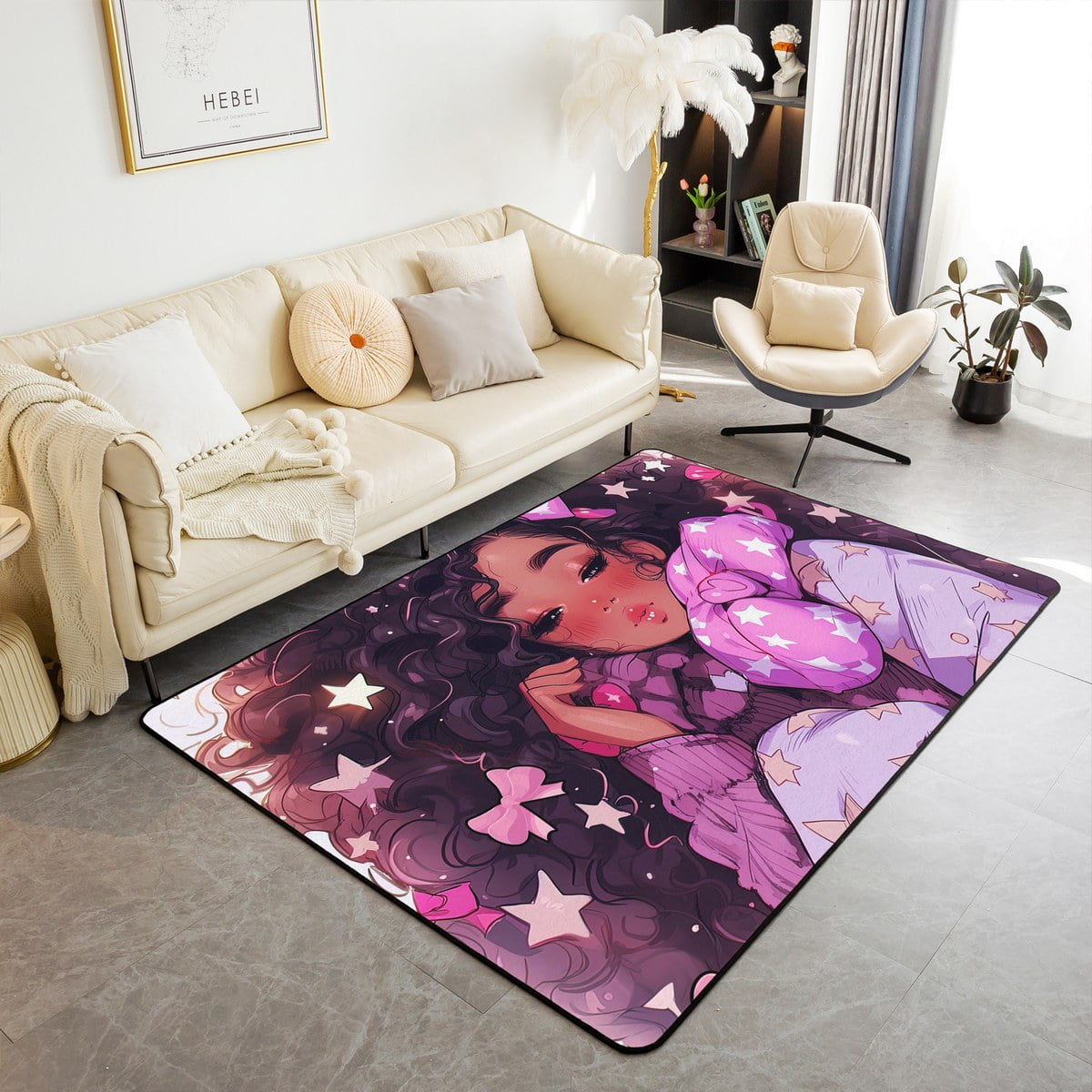 Black Area Rug Afro Girl 5x7 Rug ,American African Princess Magical ...