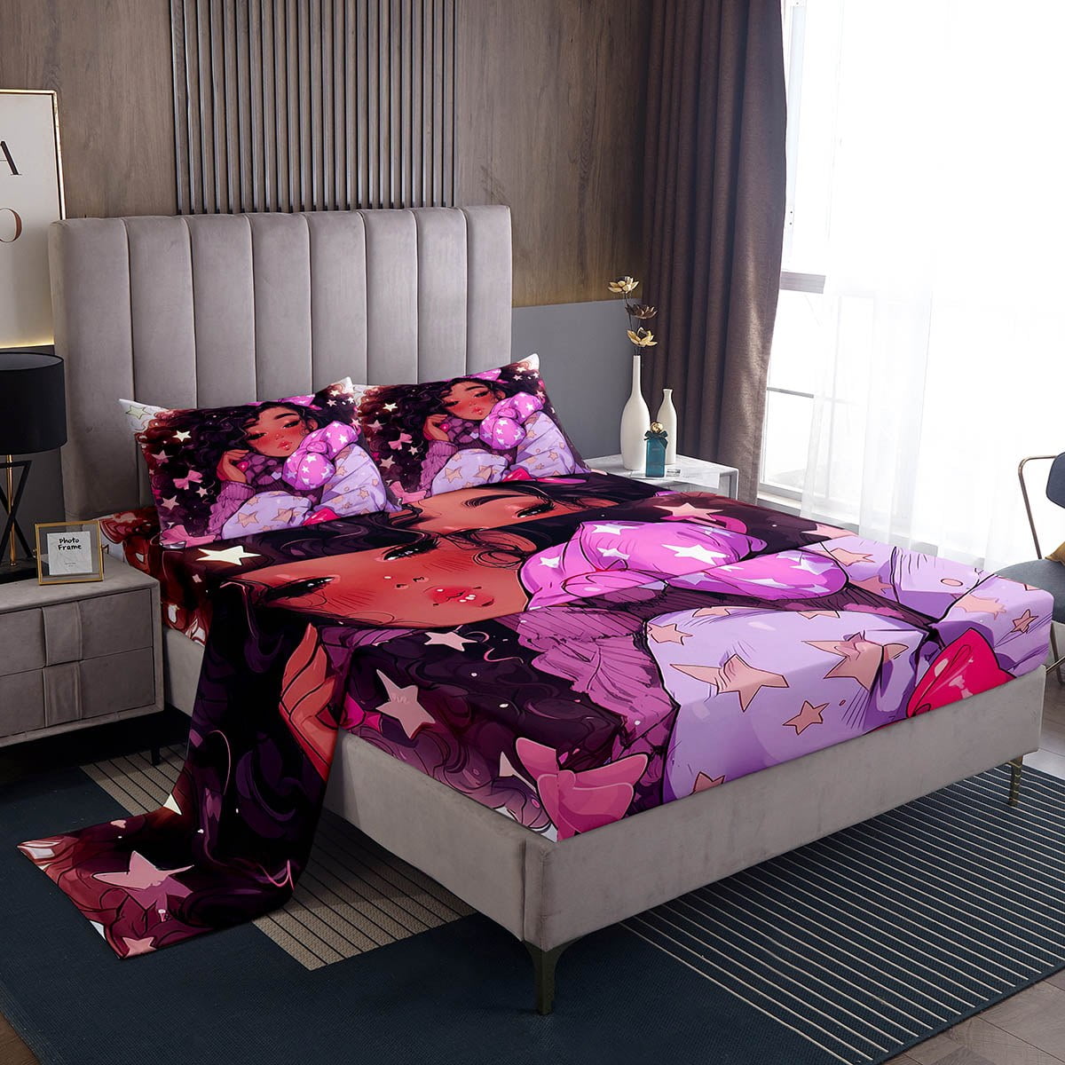 Black Bed Sheets Set Afro Twin Sheet Set,American African Princess ...