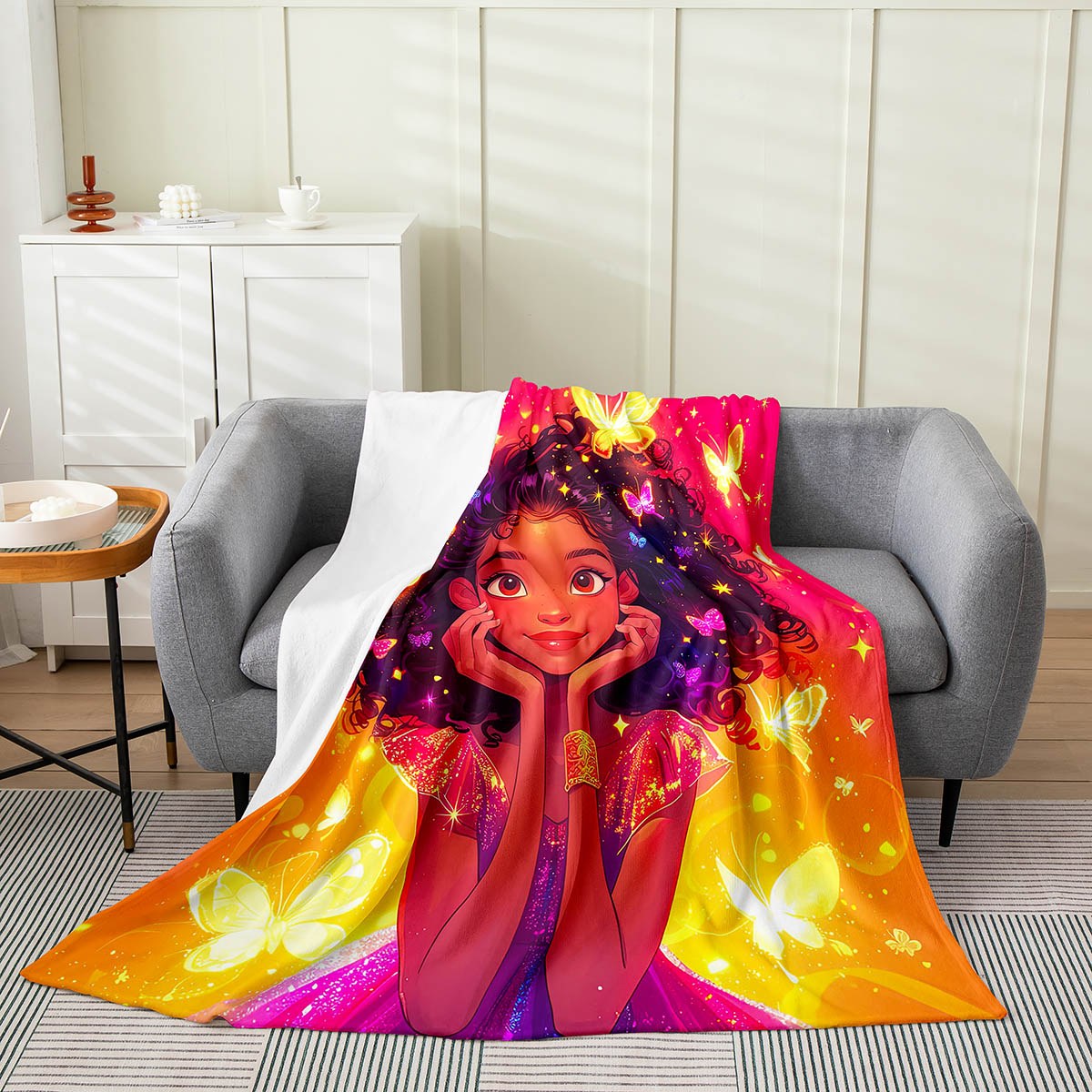 Black Blanket Glitter Butterfly Afro Twin 60x80 Inch Throw Blanket ...