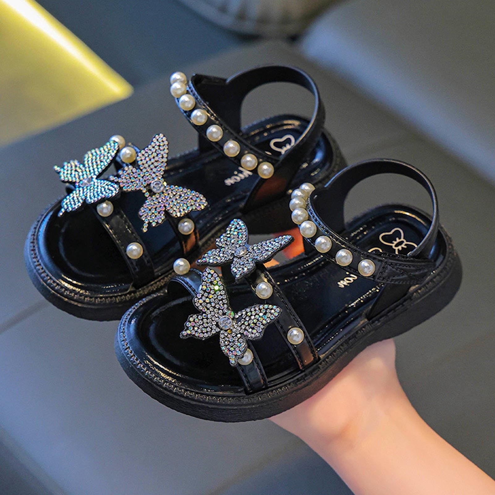 Black Girls Bowknot Soft Sole Non Slip Summer Sandals Sweet Princess ...