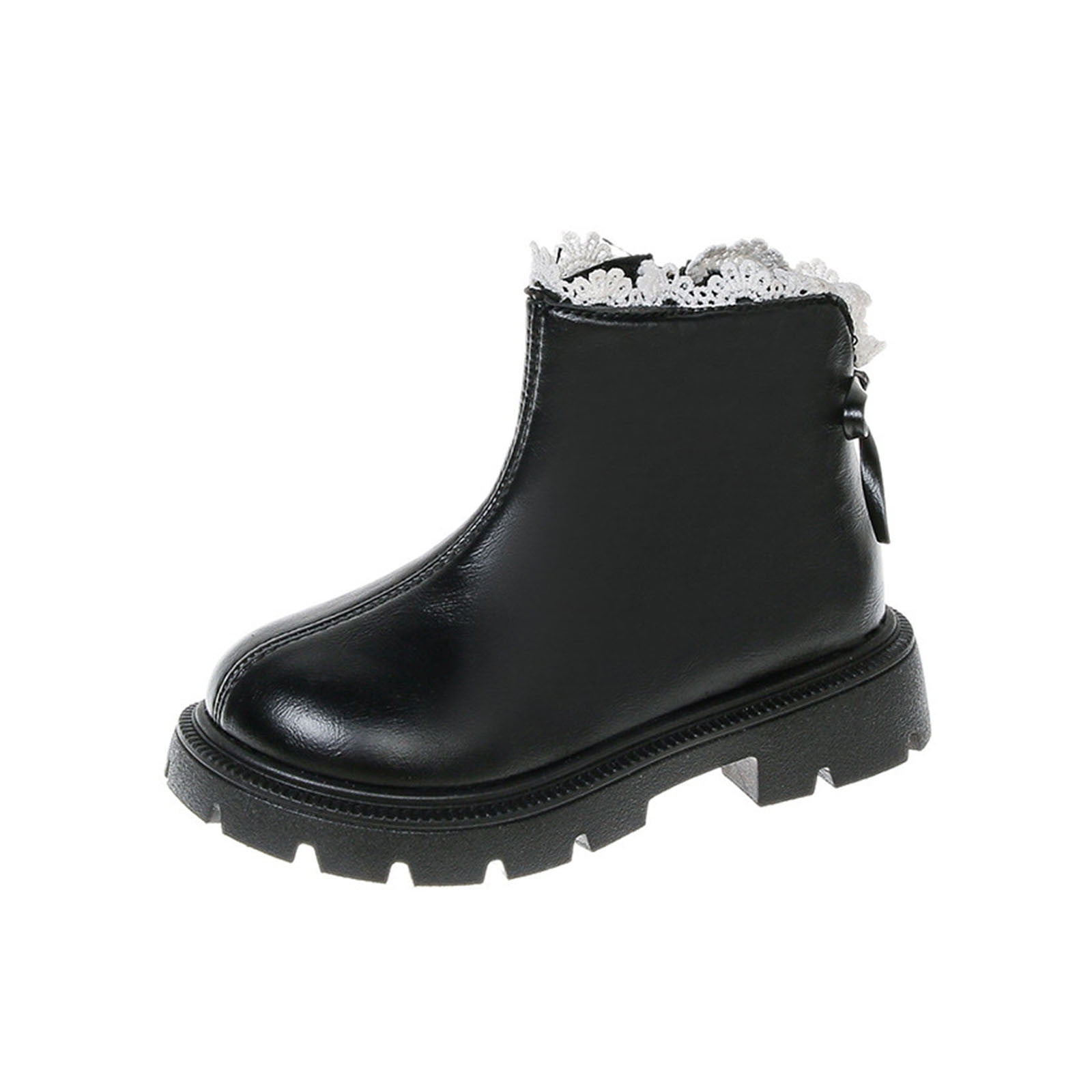 Black Girls' Elegant Ankle Boots With Side Zipper And Lace Detail, Made ...