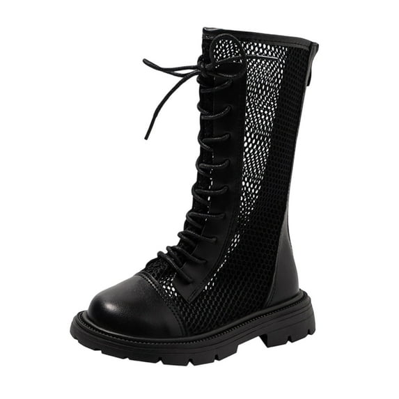 Black Girls' Fall Boots With Hollow Design And Zipper, Breathable And ...