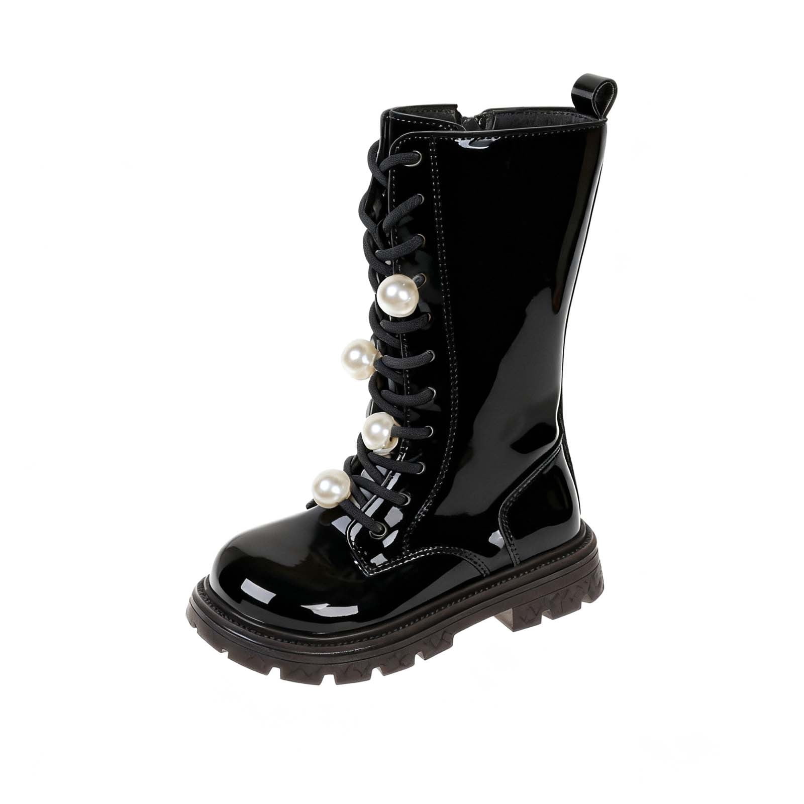 Black Girls' Fall Boots With Knot Detail And Fleece Lining, Perfect For ...