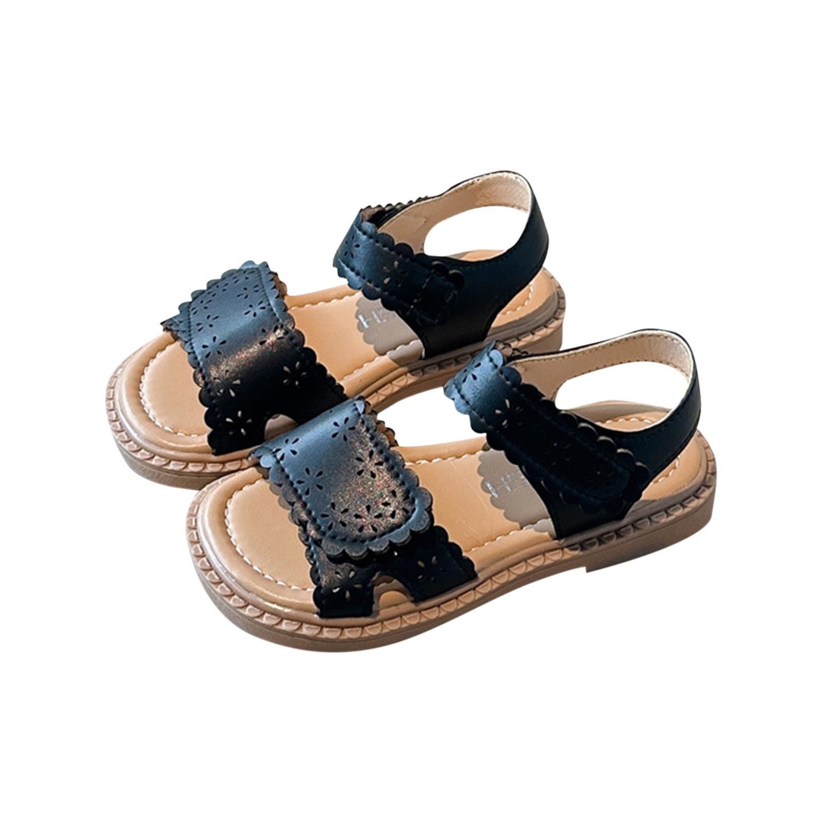 Black Girls Hollow Flower Sandals With Soft Rubber Soles Open Toe ...