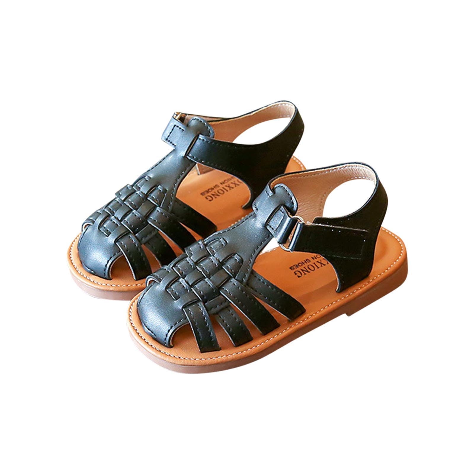 Black Girls' Hollow Woven Sandals With Toe Caps And Soft Soles ...