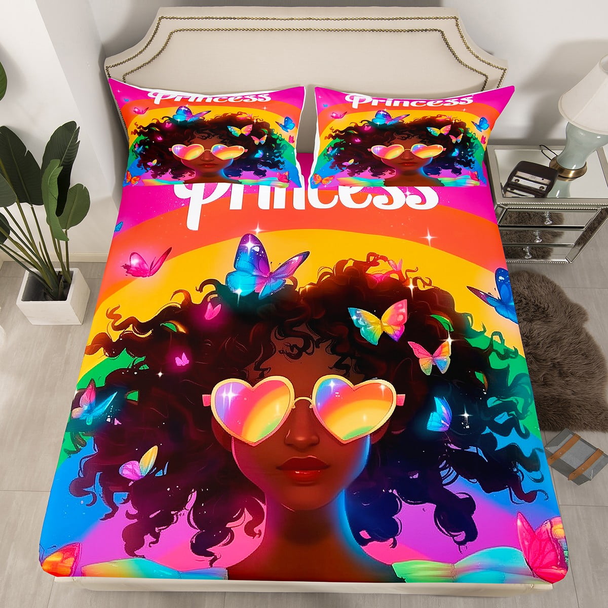 Black Magic Bed Sheets, Full Fitted Sheet Princess Room Decor Bed Set ...