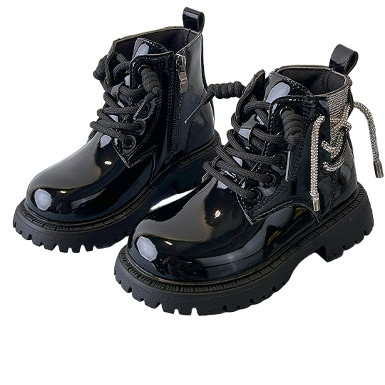 Black Little Girls Fall Boots Anti-Slip With Side Zipper Synthetic ...