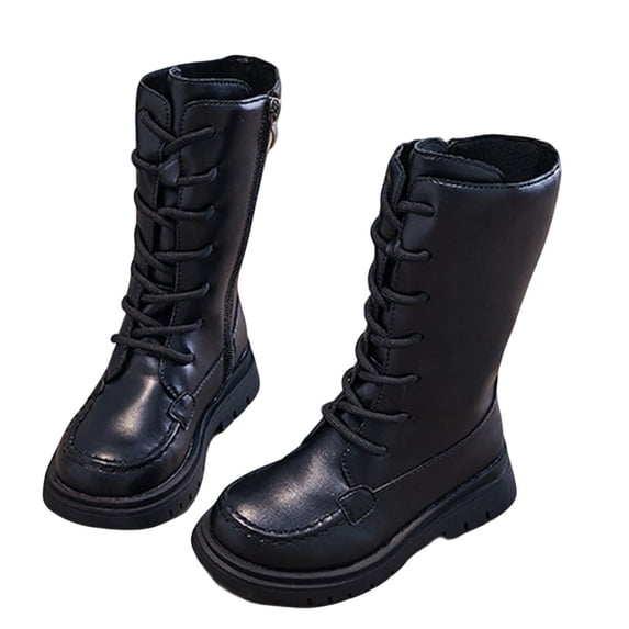 Black Girls Mid Height Boots With Side Zipper For Cold Weather Durable ...