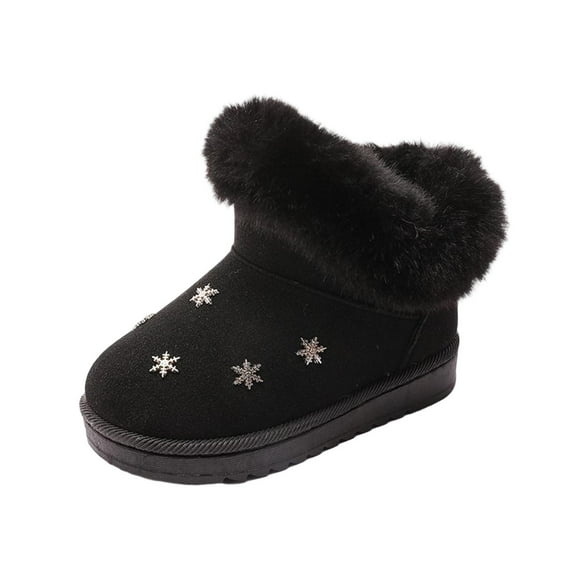 Black Girls Snow Boots With Embroidered Snowflake Design And Warm ...