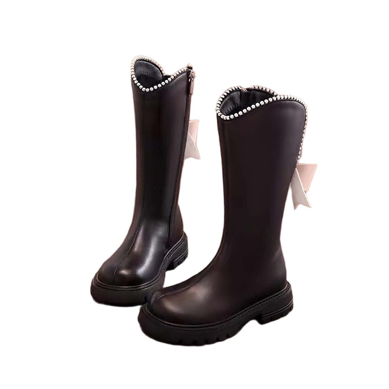 Black Girls Tall Boots With Artificial Leather Build, Warmth For School ...