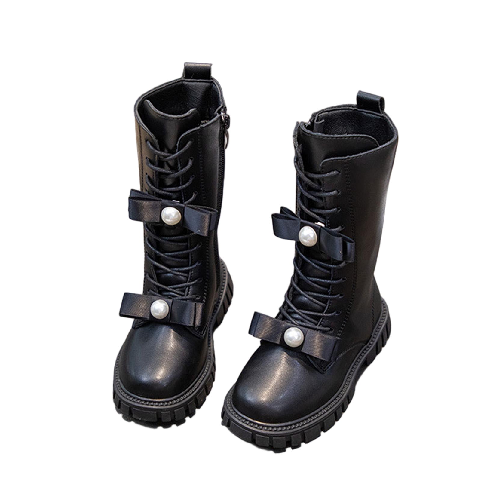 Black Girls Tall Boots With Durable Sole, Zipper Design For Outdoor Fun ...