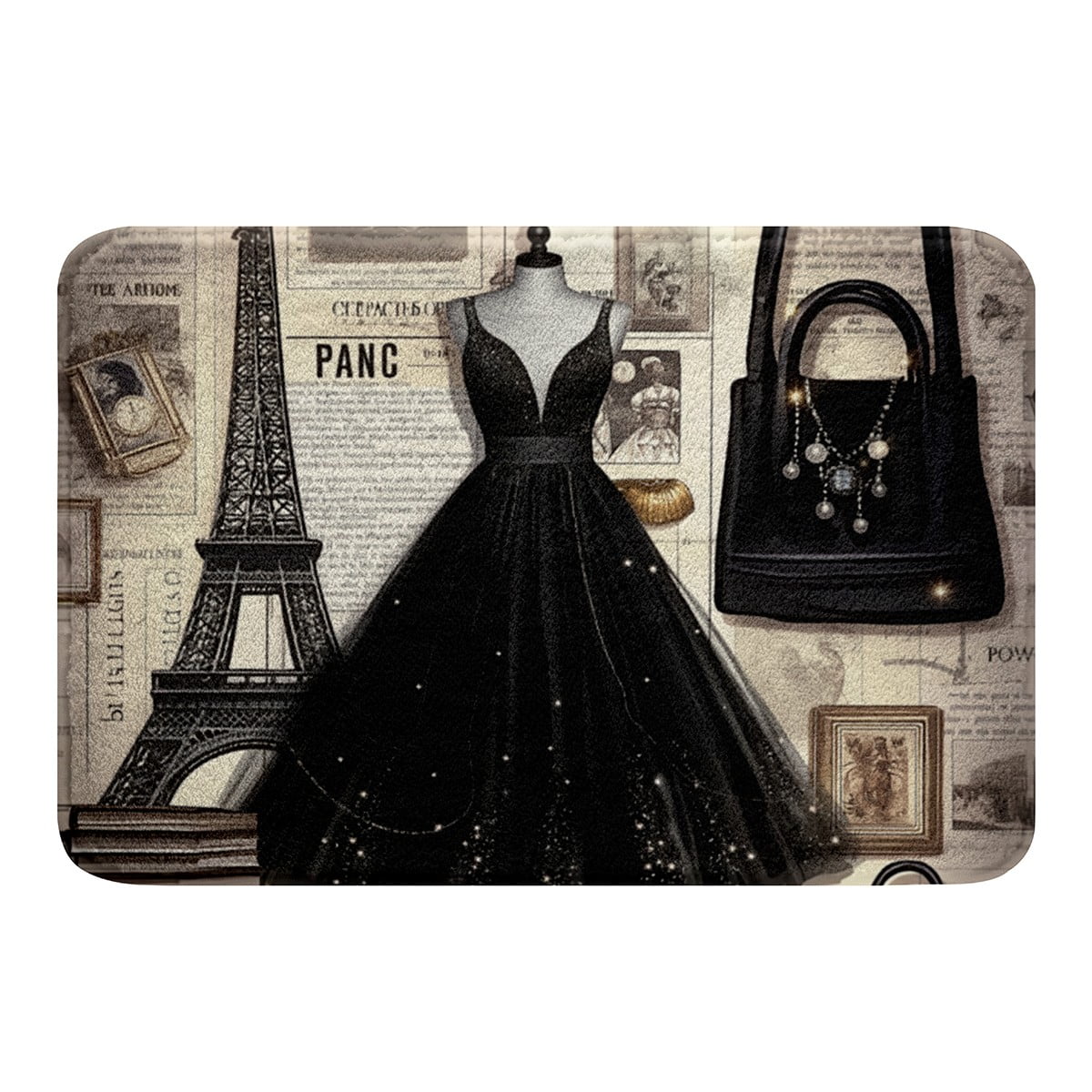 Black Girly Dress Doormat Eiffel Tower Paris Style Rugs Romantic Makeup ...