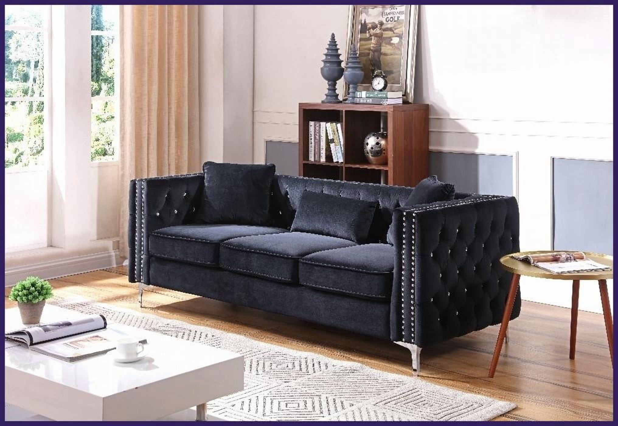 Black Glam Tufted Sofa – KD Design for Small Spaces & Easy No-Tool ...