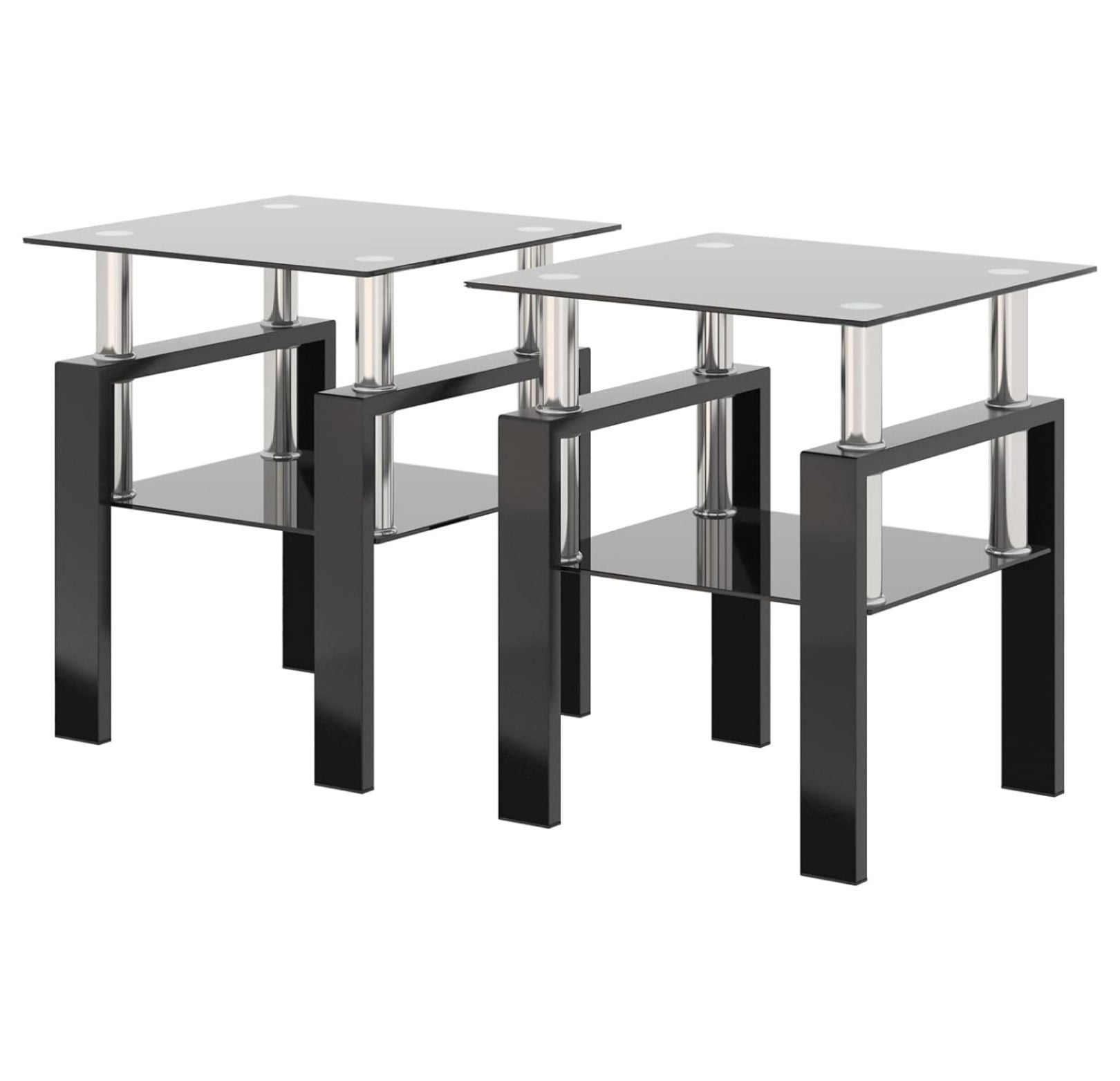 Black Glass End Tables Living Room Set of 2, Small Glass Table, Black ...