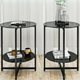 Black Glass Round End Tables Living Room Set of 2, Small Round Table ...