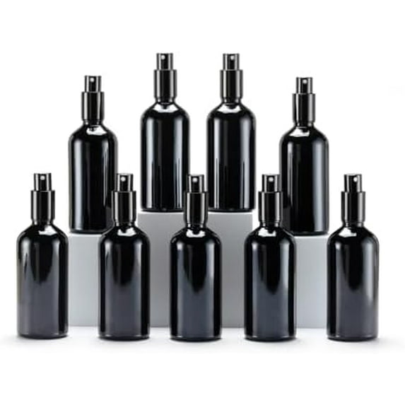 Black Glass Spray Bottles 4oz, with Small Fine Mist Spray, Metal Cap ...