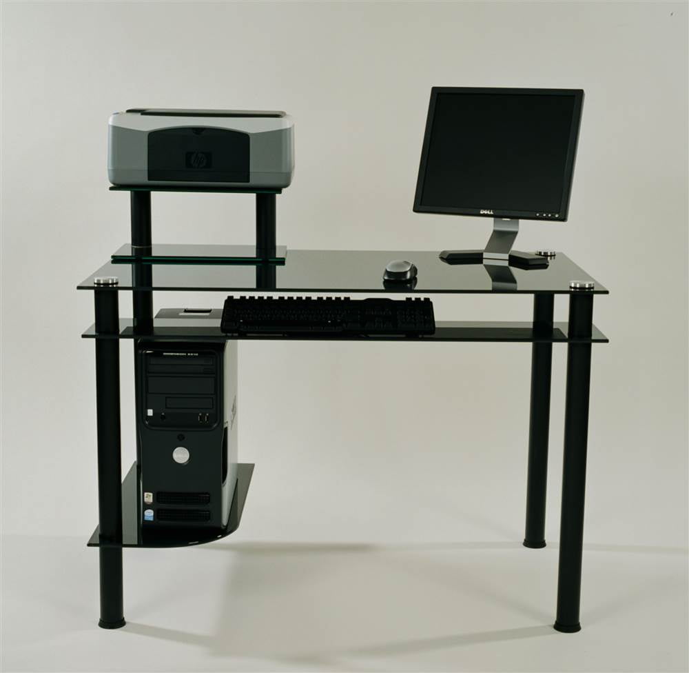 Black Glass and Aluminum Computer Desk - Walmart.com