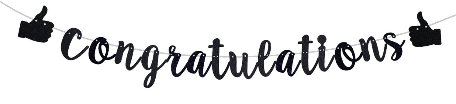 Black Gliter Congratulations Banner, Graduation/Job Promotion ...