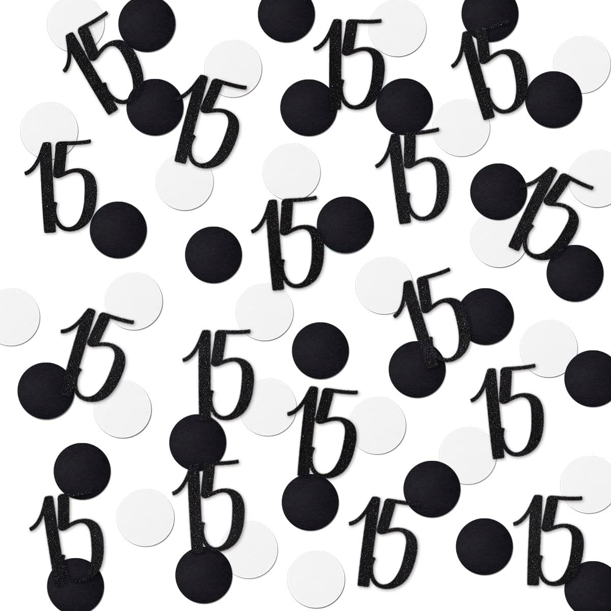 Black Glitter 15 Confetti, 15th Birthday Number Confetti, 120Pcs ...