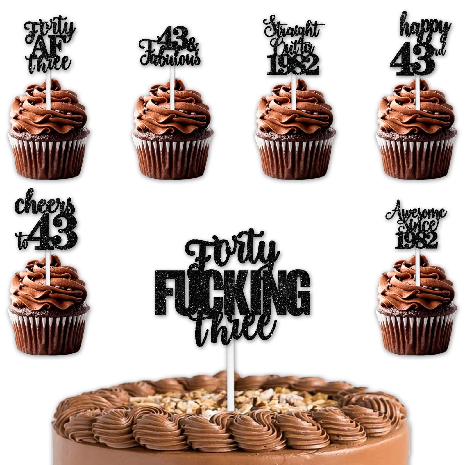 Black Glitter 1pcs Cake MMF7 Topper 12pcs Cupcake Topper Funny Straight ...