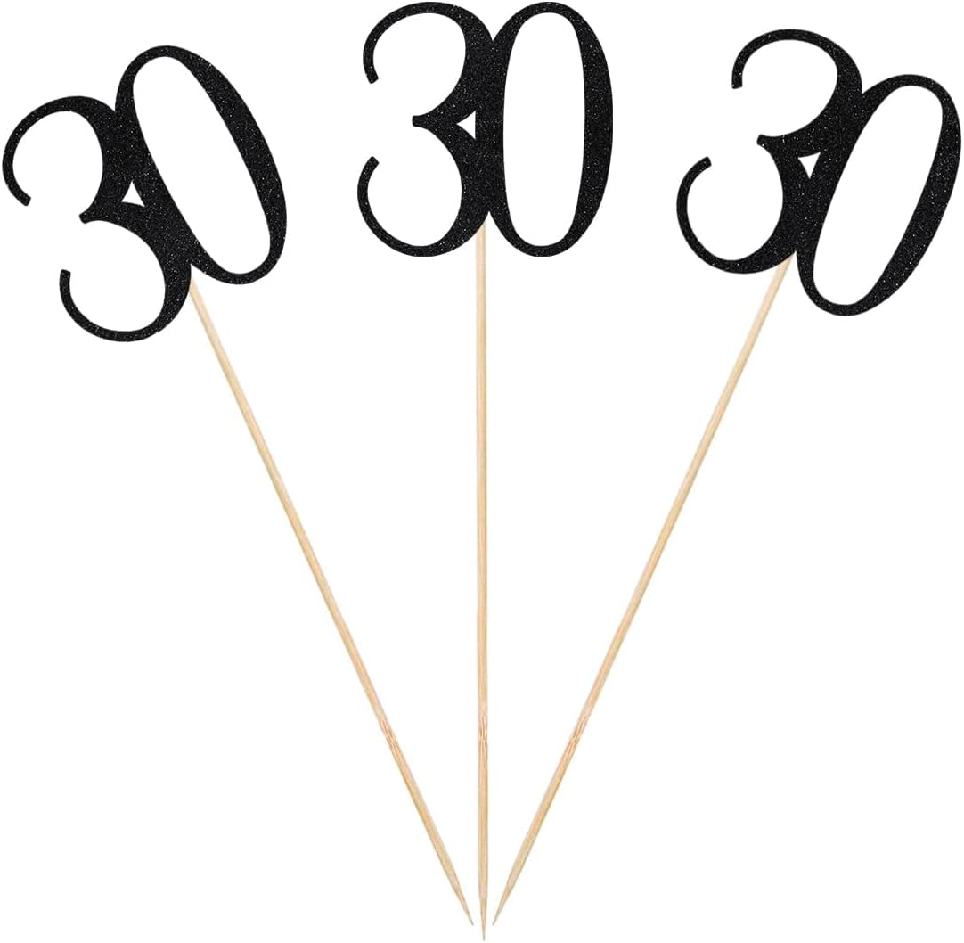 Black Glitter 30th Birthday Centerpiece Sticks, 12-Pack Number 30 Table ...