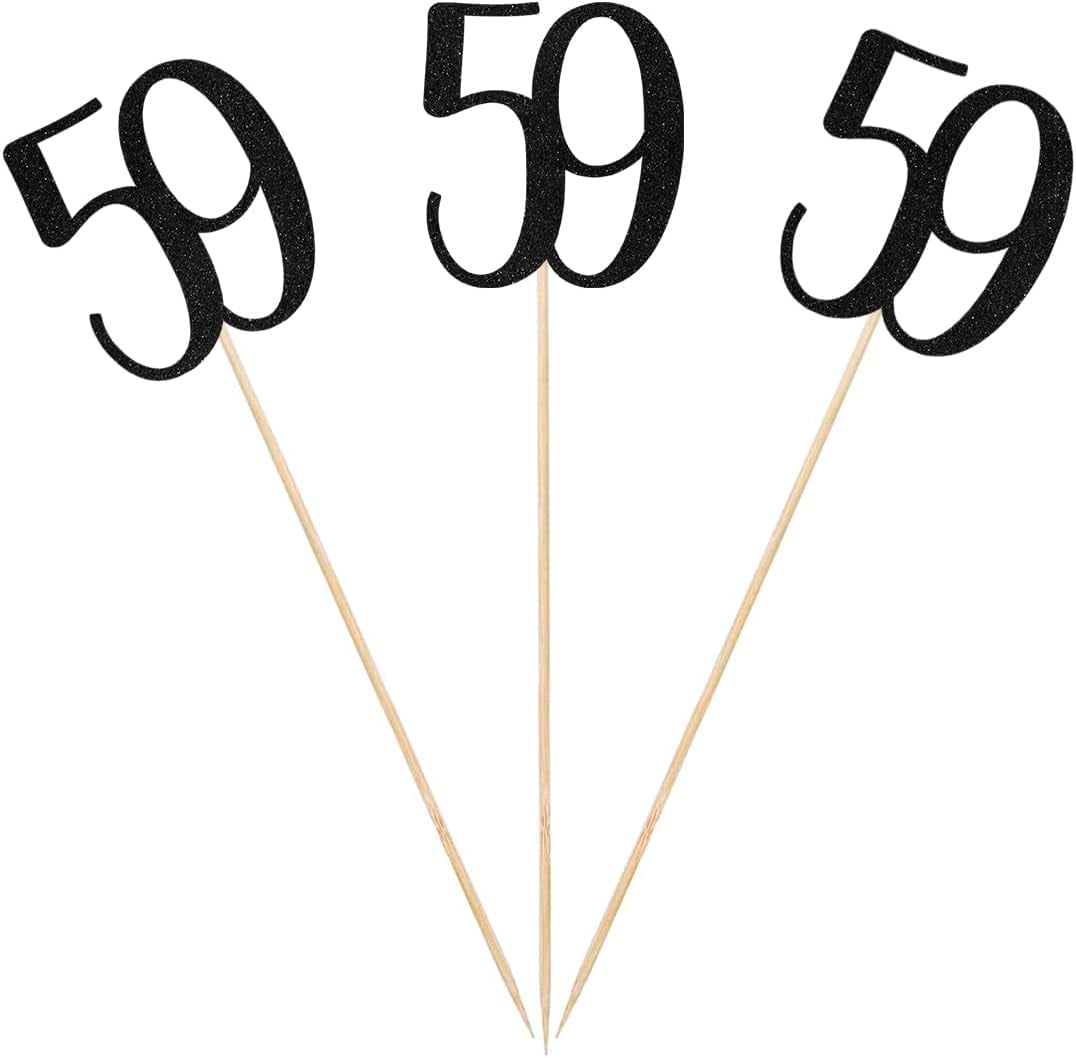 Black Glitter 59th Birthday Centerpiece Sticks, 12-Pack Number 59 Table ...