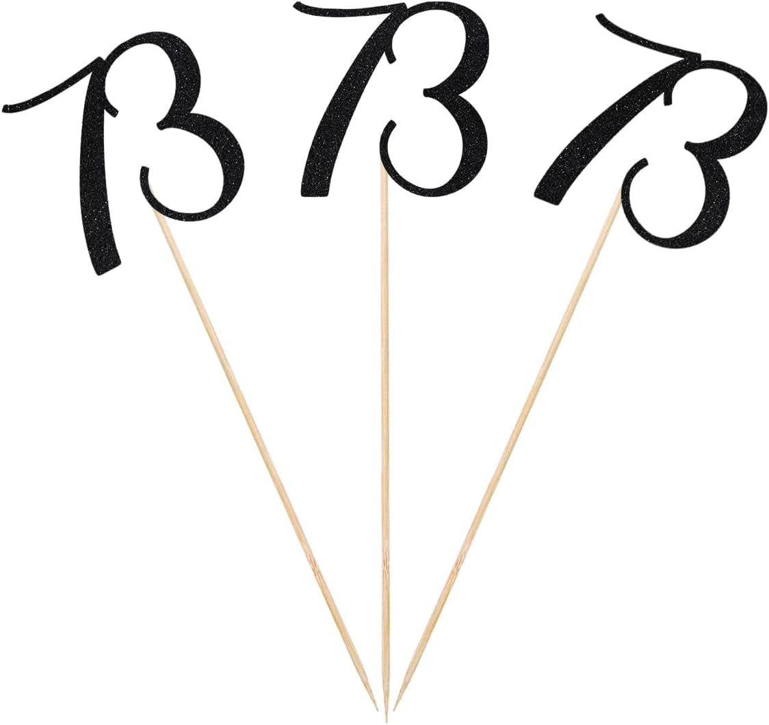 Black Glitter 73rd Birthday Centerpiece Sticks, 12-Pack Number 73 Table ...