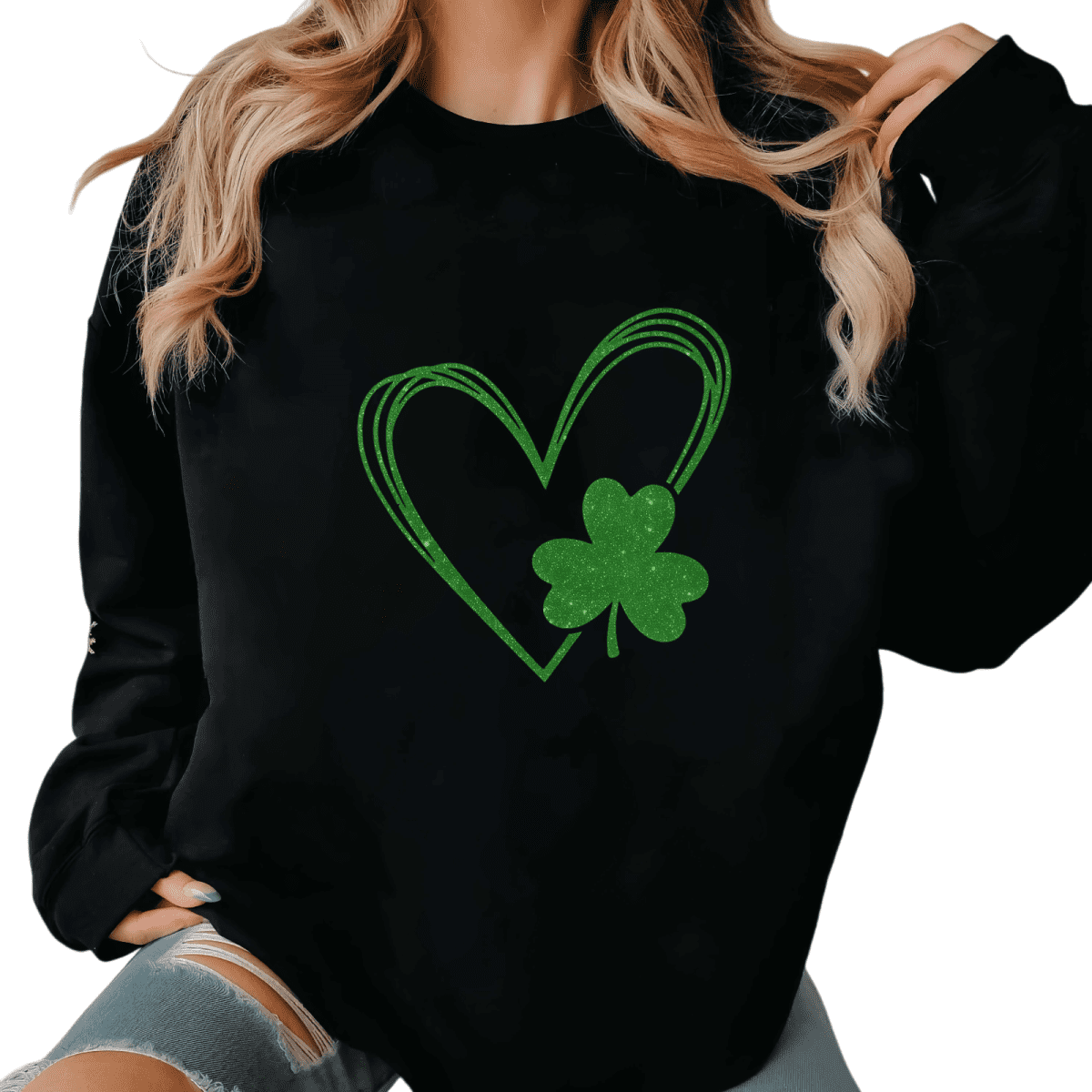 Black Glitter-Accented Double-Layer Heart & Single Shamrock Print ...