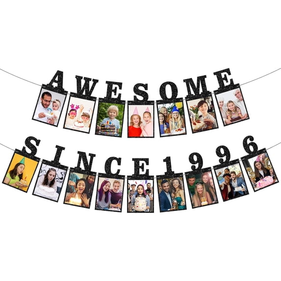 Black Glitter Awesome Since Custom Year Birthday Photo Banner, Pre ...