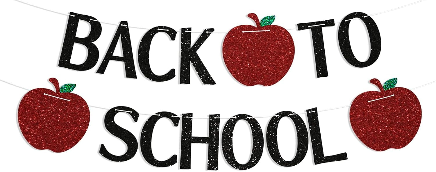 Black Glitter Back to School Banner, First Day of School, Welcome Back ...