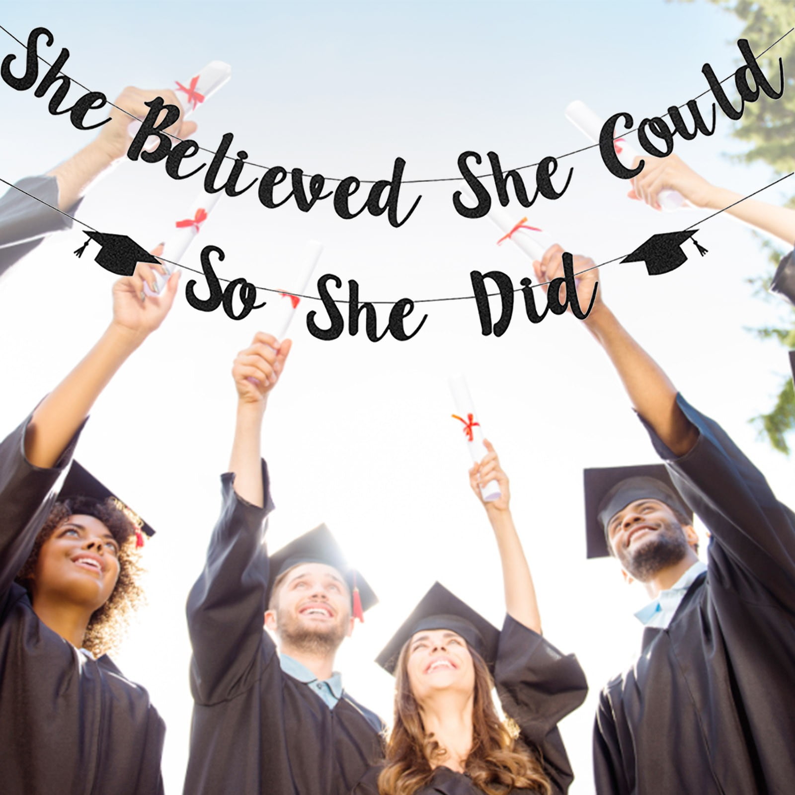 Black Glitter Banner Girls Graduation Party Decorations for College ...