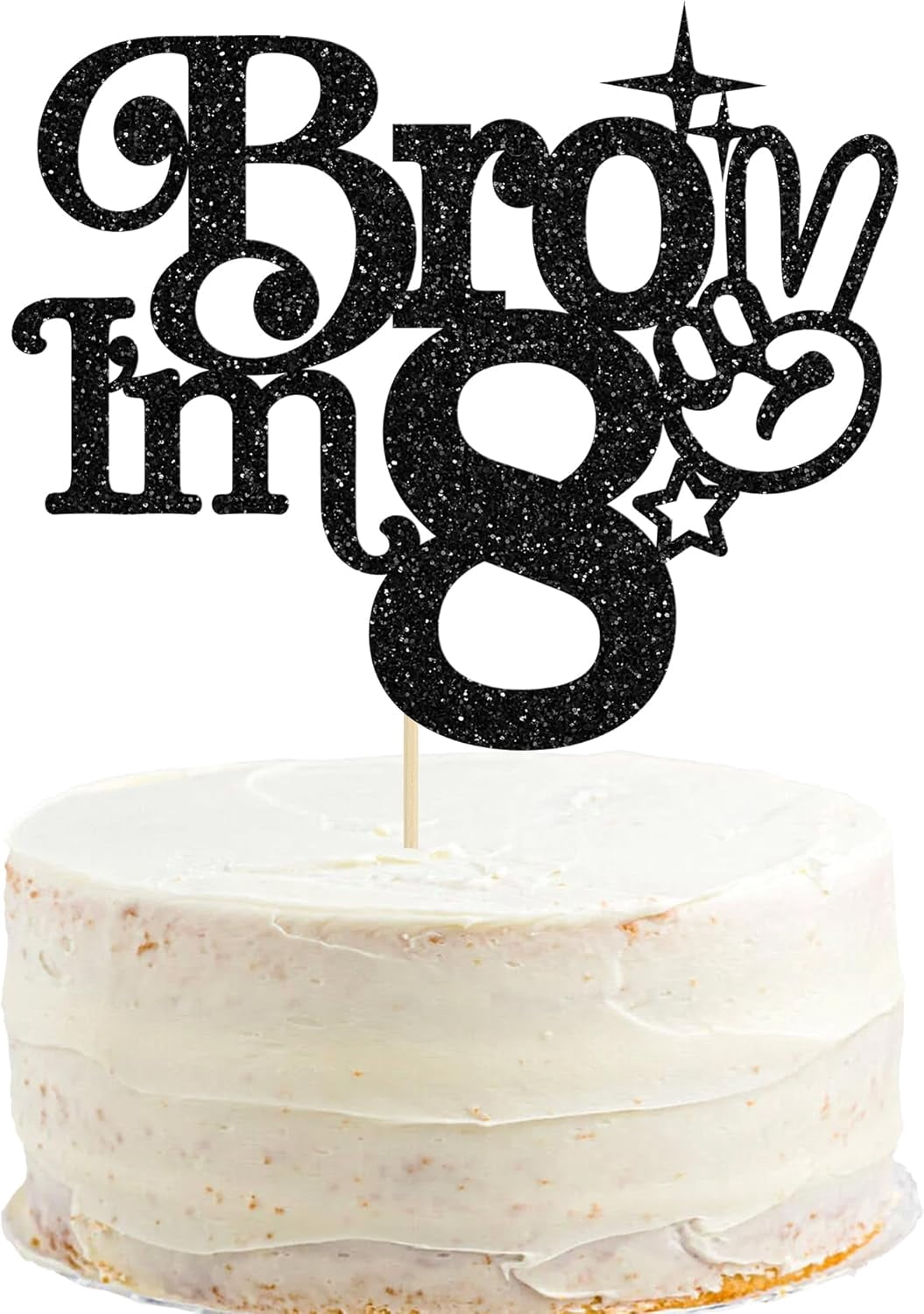 Black Glitter Bro I'm 8 Cake Topper, Single Piece Peace Hand Star ...