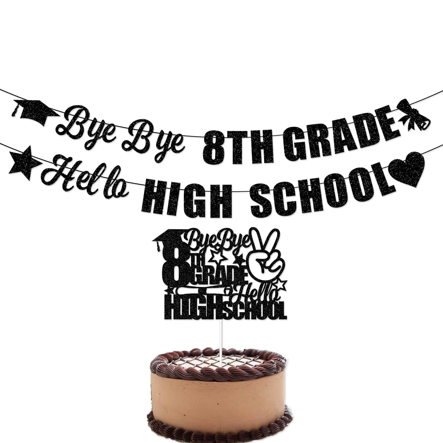 Black Glitter ByeITSC Bye 8TH Grade Hello High School Cake Topper for ...