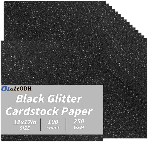 Black Glitter Cardstock Bulk 100 sheets, 12” x 12” Cardstock Sparkly ...