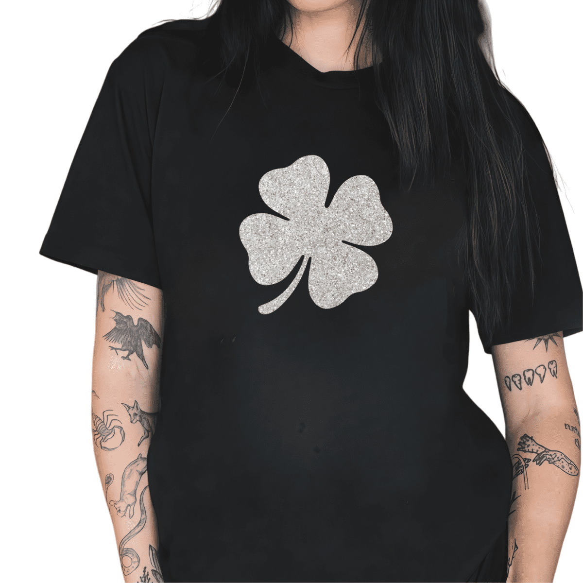Black Glitter Clover Print Tshirt Graphic Tees Shirts St Patricks Day ...