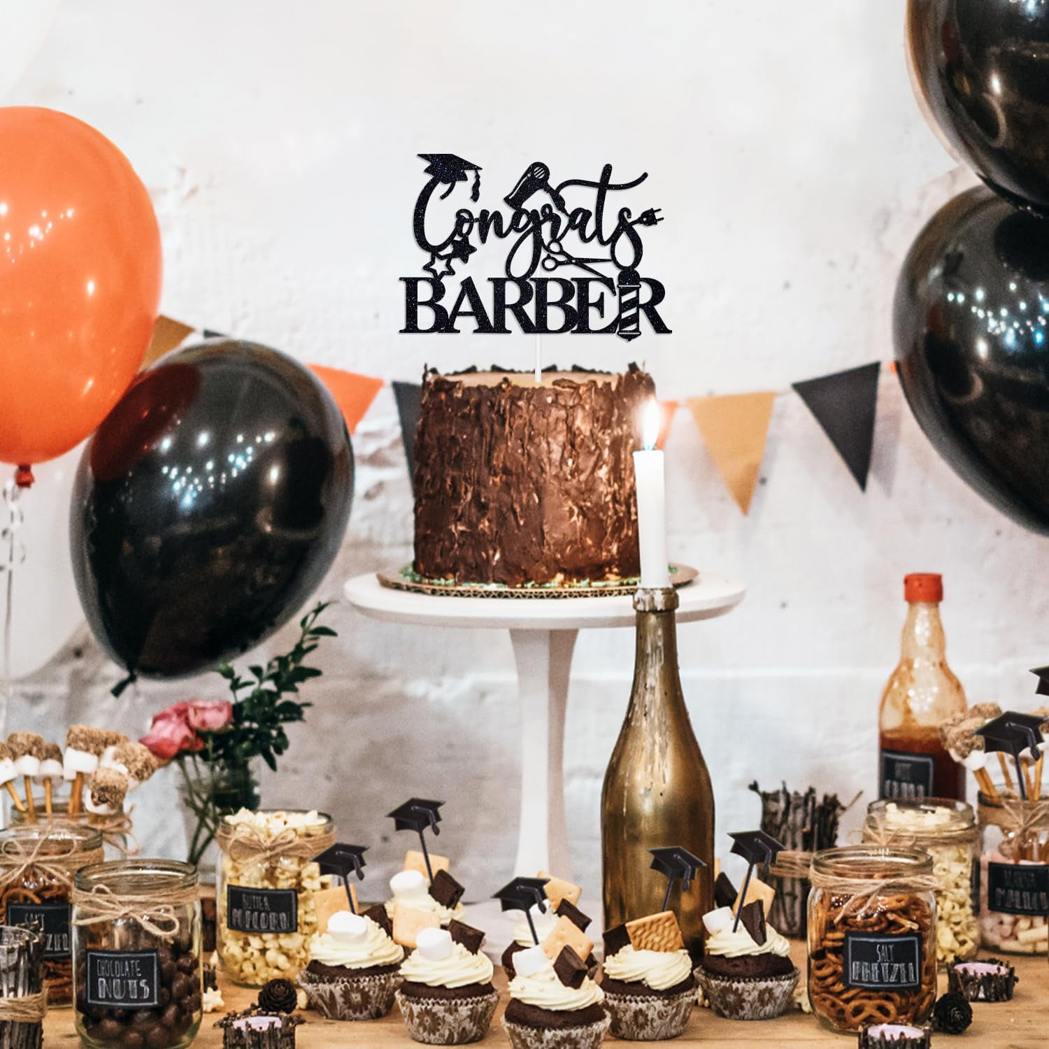 Black Glitter Congrats AJH3 Barber Cake Topper, Congrats Grad/Future ...