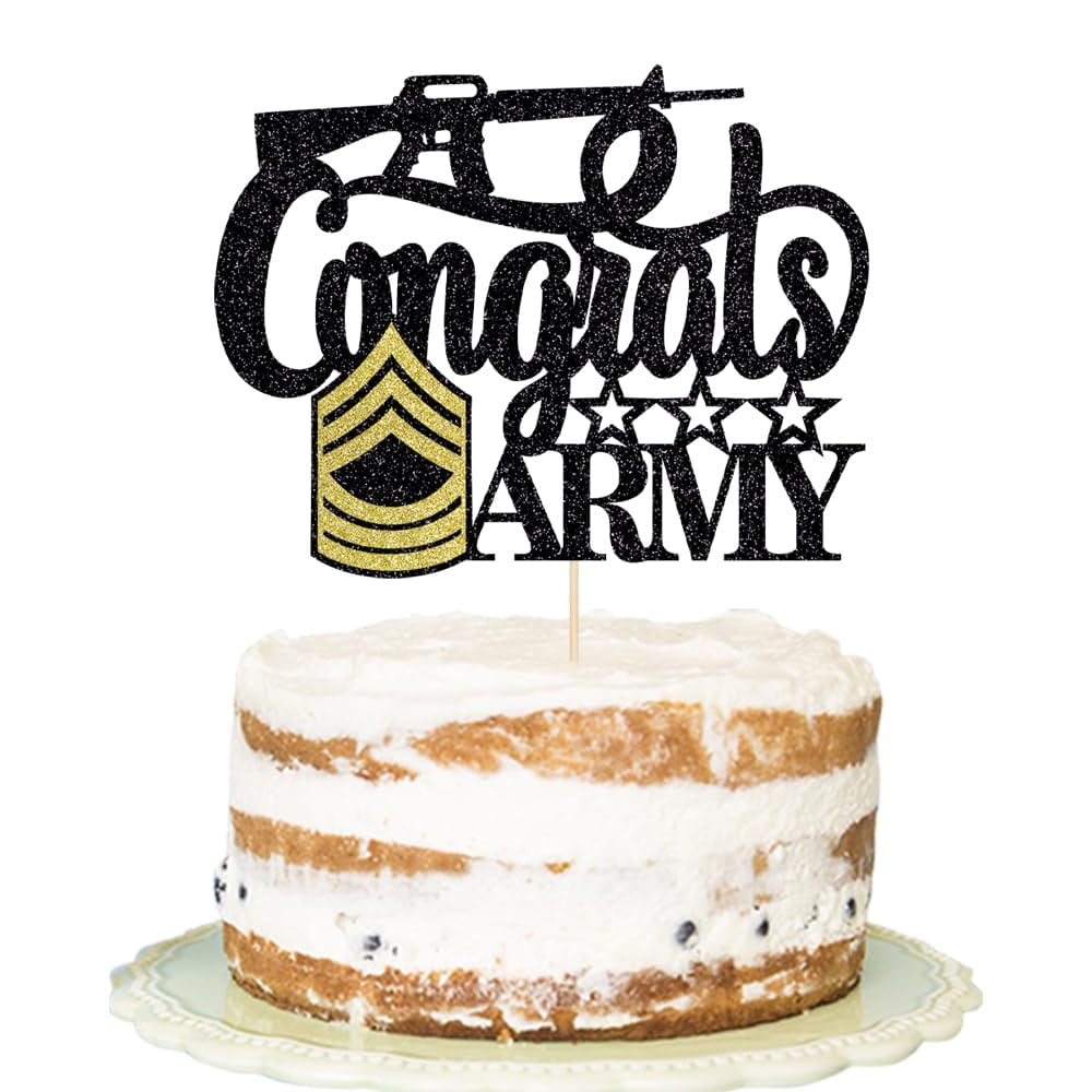 Black Glitter Congrats FEV6 Army Cake Topper，Army Soldier Fighter Day ...
