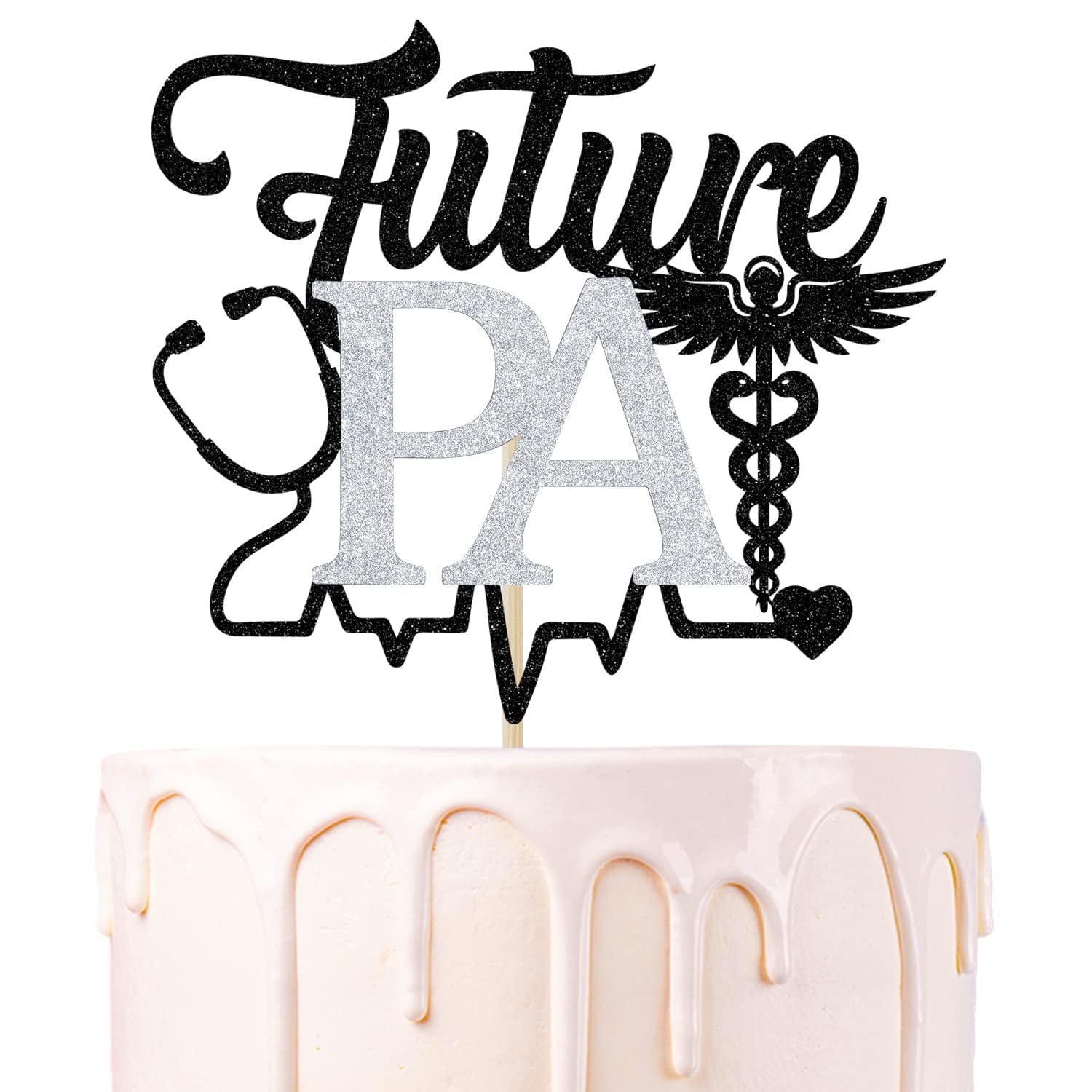 Black Glitter Future PA Cake Topper, BSL1 Congrats Doctor/PHinally Done ...