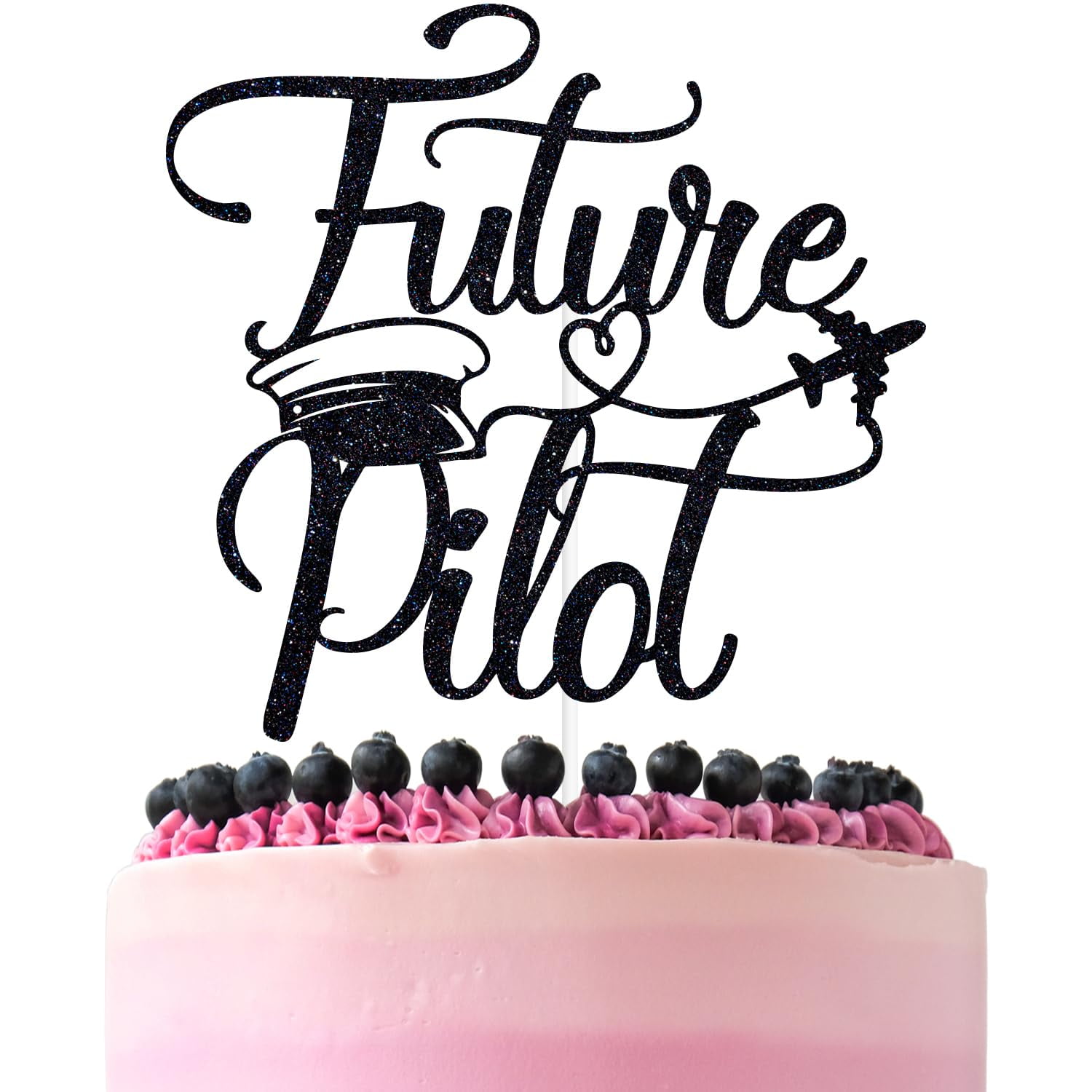 Black Glitter Future Pilot Cake Topper, AIS1 Adventure Awaits/Congrats ...