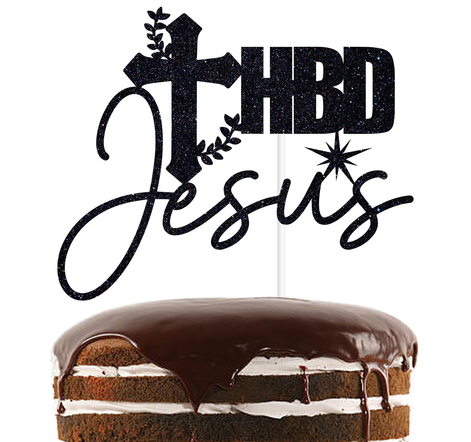 Black Glitter HBD Jesus Cake Topper, Happy KMC2Easter Cake Décor, Jesus ...