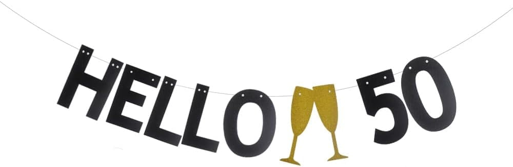 Black Glitter HELLO 50 Banner for 50 Years Old 50th Birthday Party ...