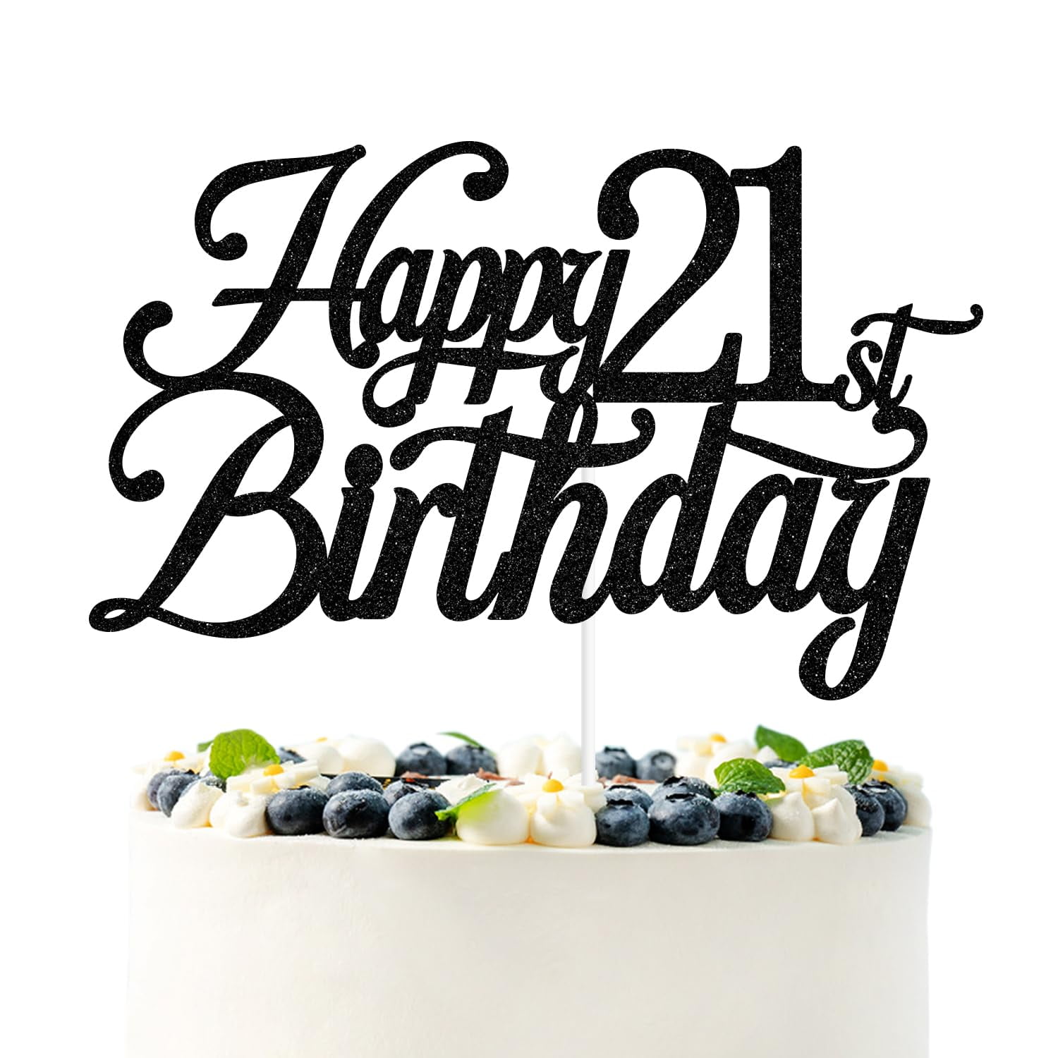 Black Glitter Happy 21st SSF20 Birthday Cake Topper, Cheers to 21 Years ...