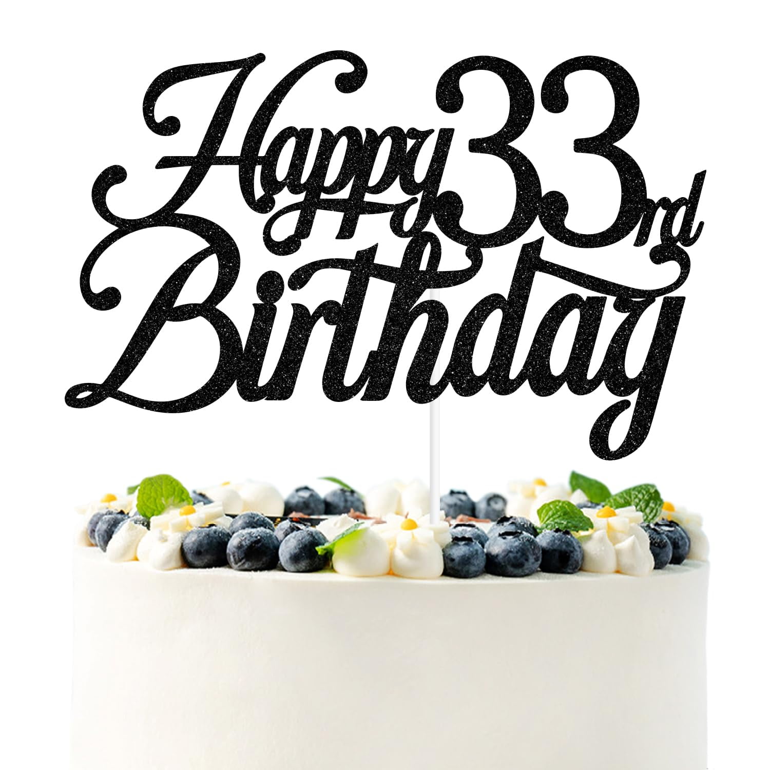 Black Glitter Happy 33rd Birthday Cake Topper, KMC2Cheers to 33 Years ...