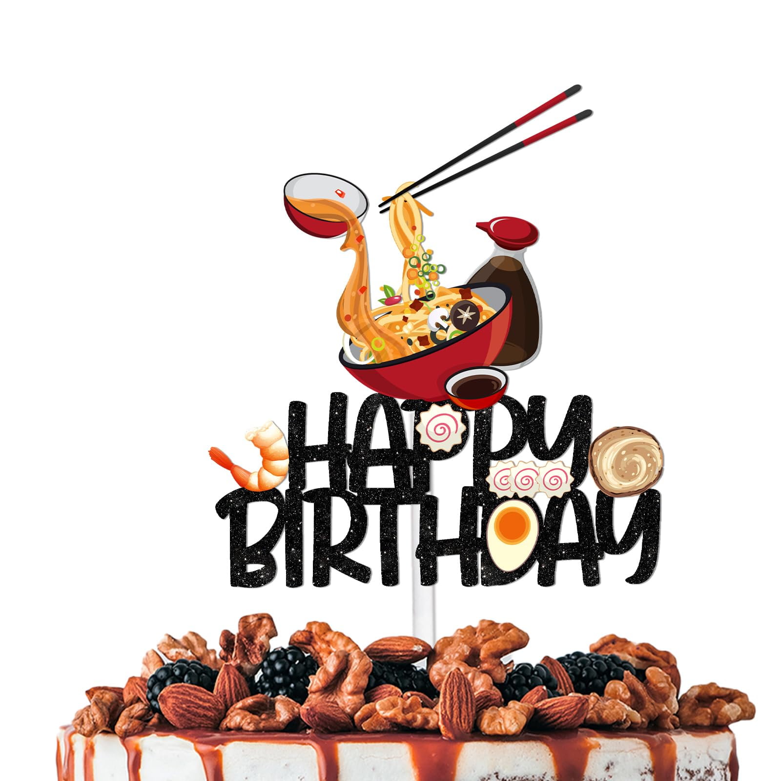 Black Glitter Happy Birthday Cake Topper BSL1 Cheer to Japanese Food ...