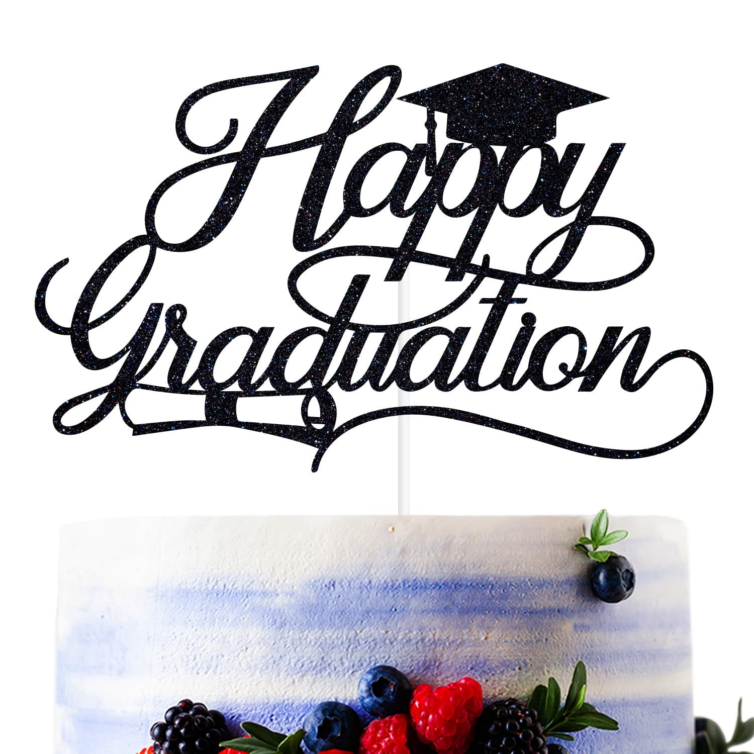 Black Glitter Happy Graduation Cake Topper, So Proud of You ...