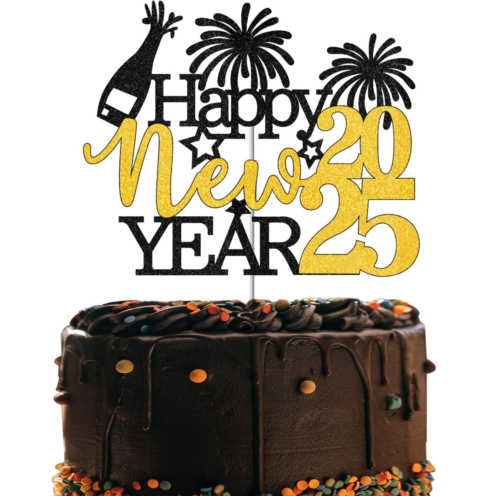 Black Glitter Happy New MMF7 Year 2025 Cake Topper - Happy New Year ...